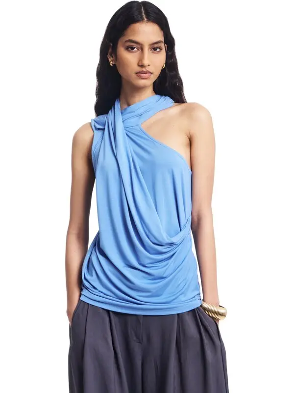 NINETY PERCENT Zora Drape High Neck Top - Cornflower
