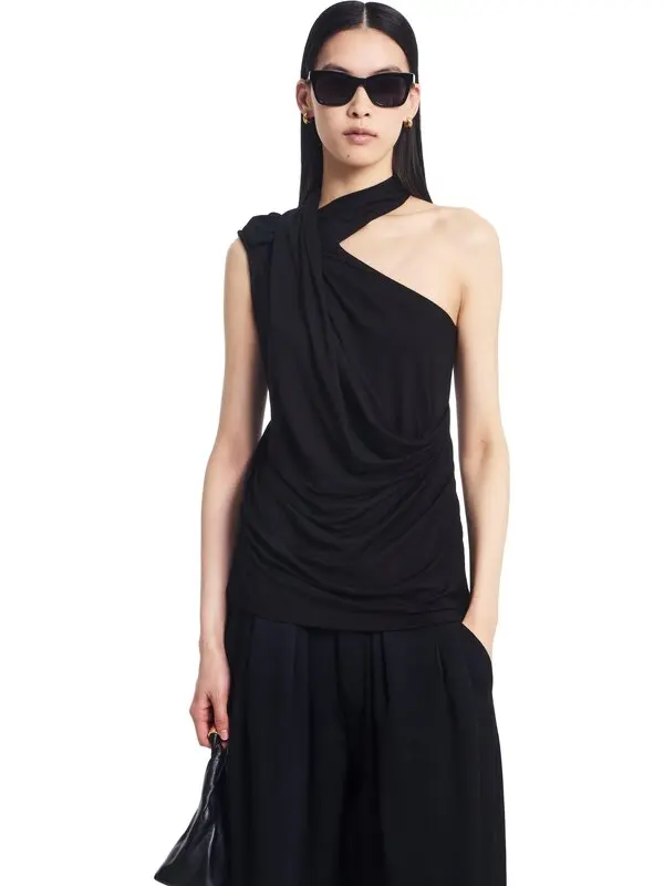NINETY PERCENT Zora Drape High Neck Top - Black