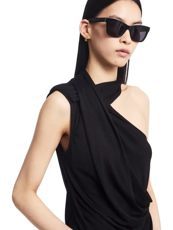 NINETY PERCENT Zora Drape High Neck Top - Black