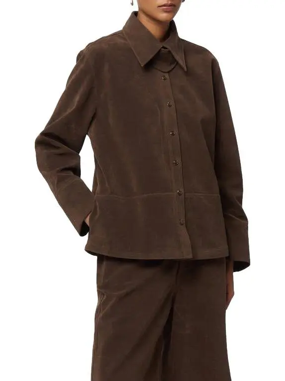 Apparis Faux Suede Overshirt With Removable Neck Shield - Dark Brown