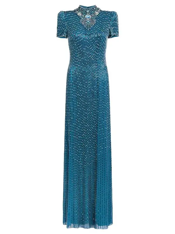 Jenny Packham Embellished Maxi Gown - Lapis