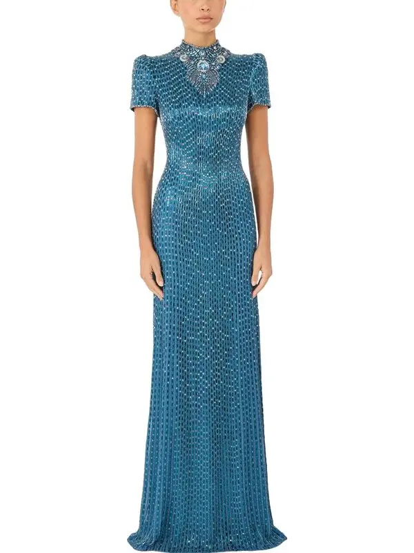 Jenny Packham Embellished Maxi Gown - Lapis