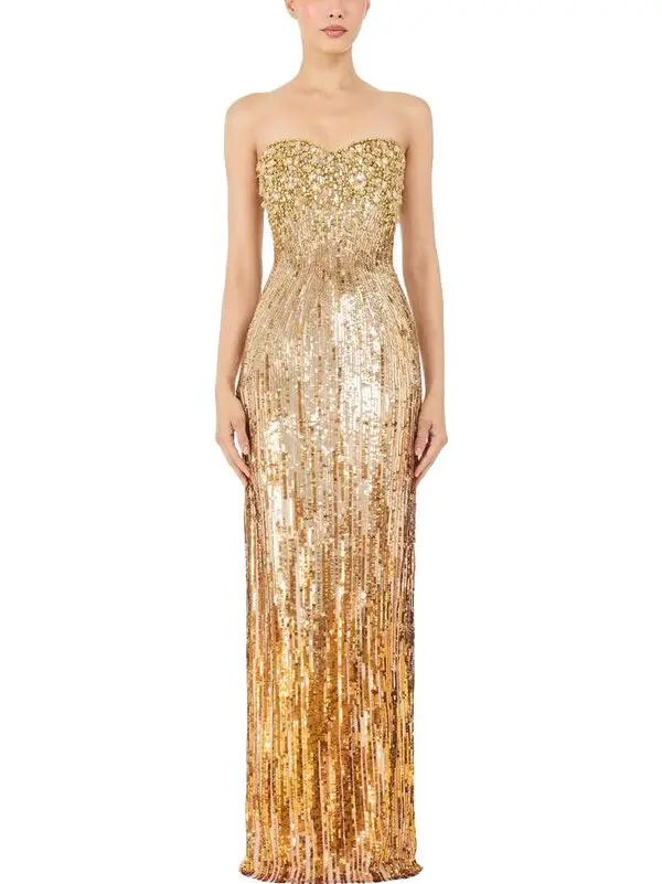 Jenny Packham Cesonia Embellished Strapless Maxi Dress - Illusion