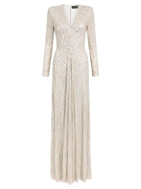 Jenny Packham Sequin-embellished V-neck Gown - Platinum