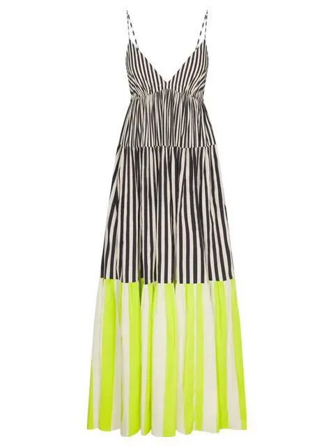 SIMONMILLER Romi Poplin Maxi Dress - Black/cream/lime Multi