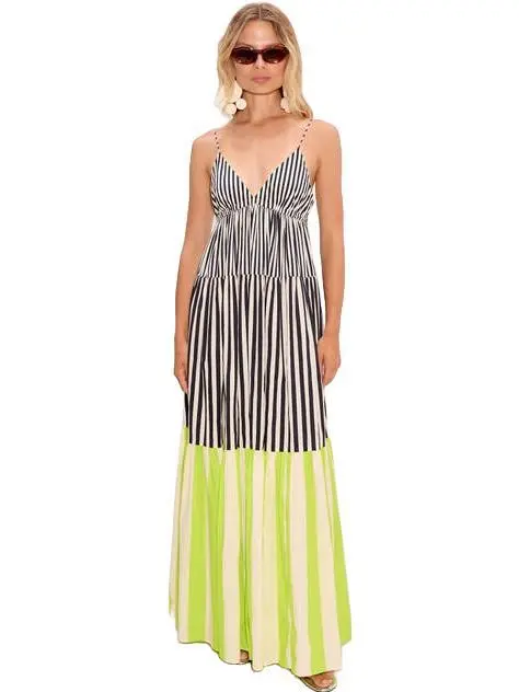 SIMONMILLER Romi Poplin Maxi Dress - Black/cream/lime Multi