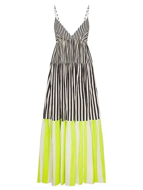 SIMONMILLER Romi Poplin Maxi Dress - Black/cream/lime Multi