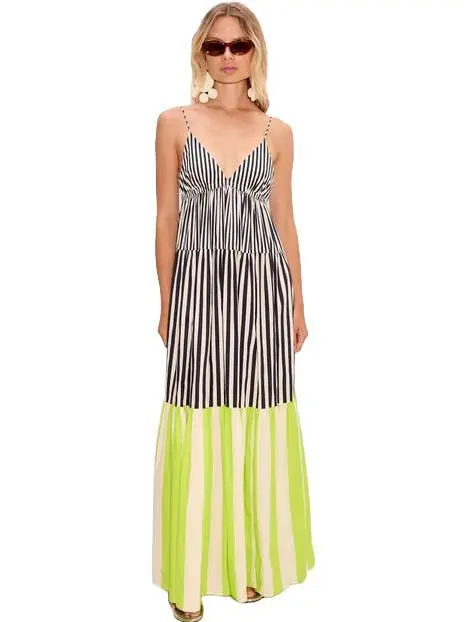 SIMONMILLER Romi Poplin Maxi Dress - Black/cream/lime Multi