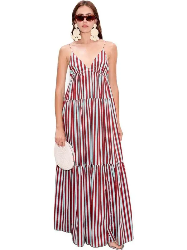 SIMONMILLER Romi Poplin Maxi Dress - Salted Blue/crimson