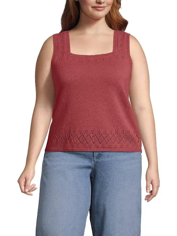 LANDS' END Pointelle Square Neck Tank Sweater - Soft Mojave Rose