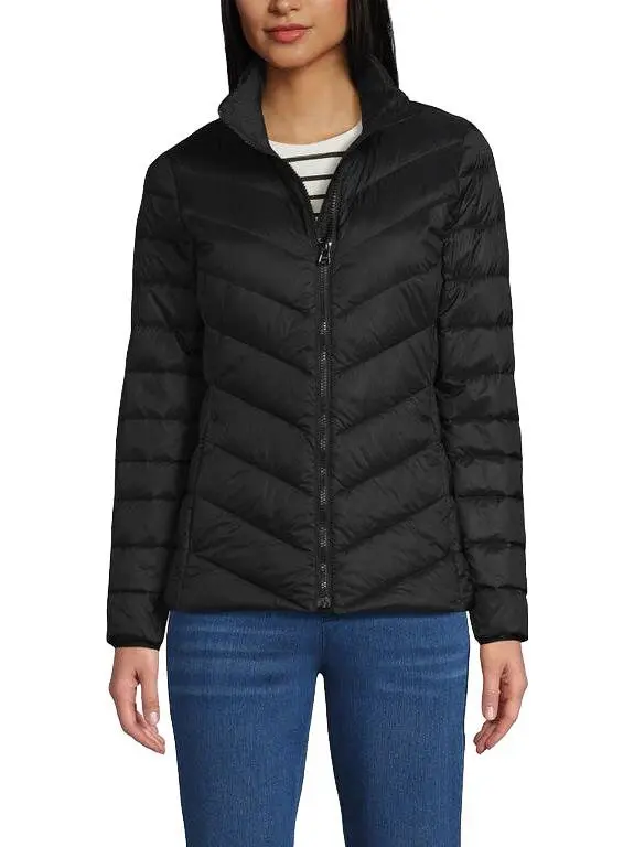 LANDS' END Wanderweight Ultralight Packable Chevron Quilted Down Jacket - Black