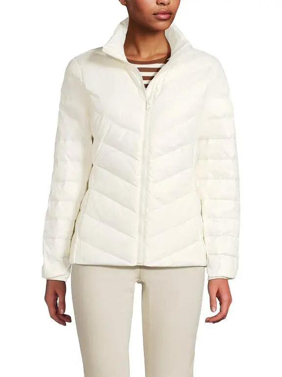 LANDS' END Wanderweight Ultralight Packable Chevron Quilted Down Jacket - Ivory