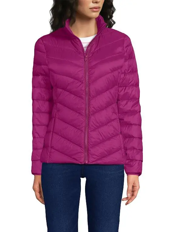 LANDS' END Wanderweight Ultralight Packable Chevron Quilted Down Jacket - Light Raspberry Sorbet