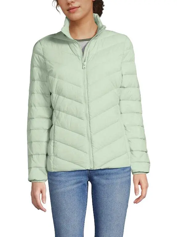 LANDS' END Wanderweight Ultralight Packable Chevron Quilted Down Jacket - Lily Pond