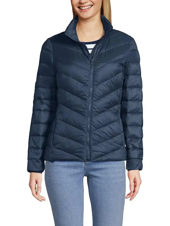 LANDS' END Wanderweight Ultralight Packable Chevron Quilted Down Jacket - Vintage Blue
