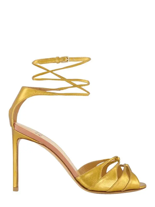 FRANCESCO RUSSO Laminated Nappa Leather Lace-up Sandals - Gold