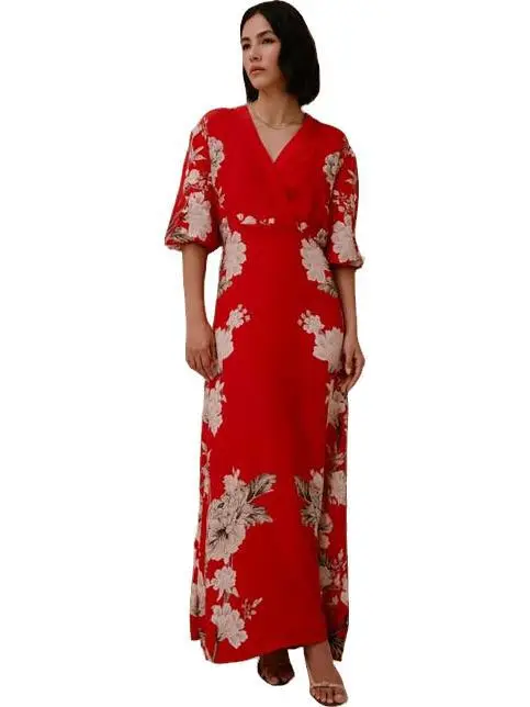 RAISHMA Floral Printed Maxi Dress - Red