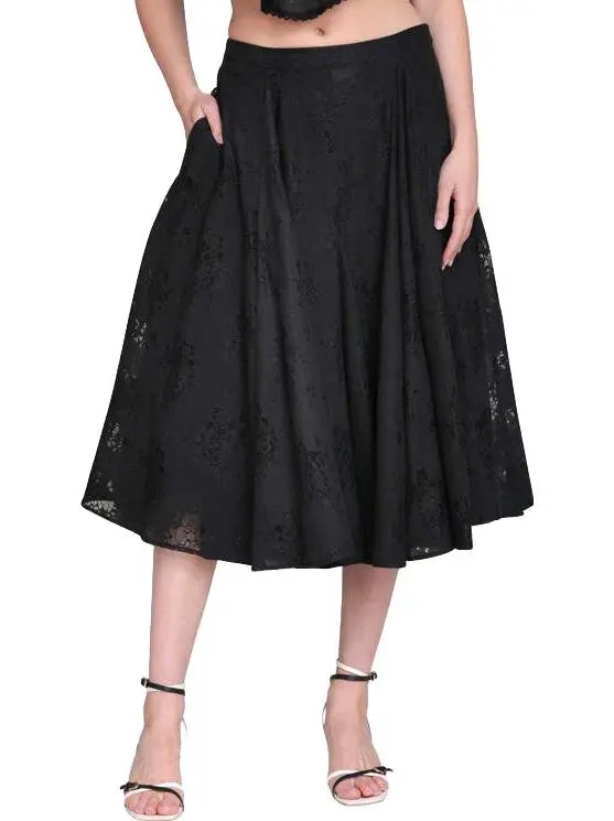 Avec Les Filles Lace Inset Pull-on Style Skirt - Black