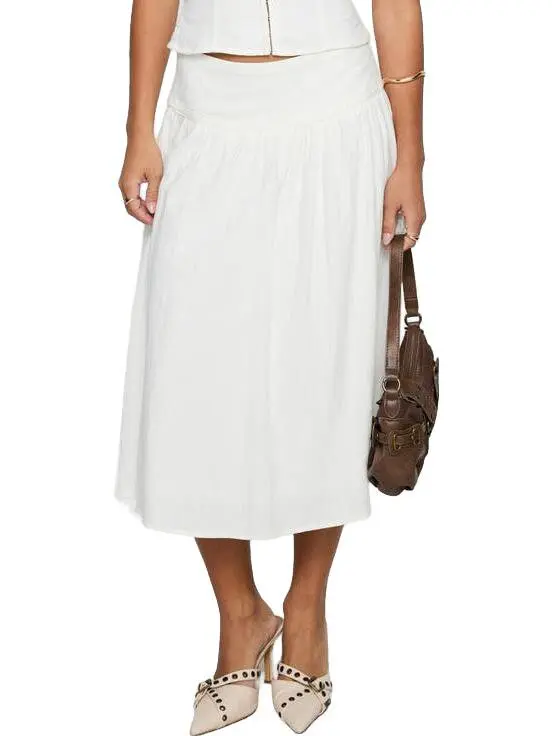Princess Polly Drop Waist Linen Blend Midi Skirt - White
