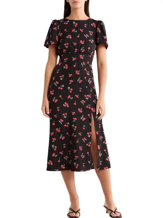 SUGARLIPS Floral Print Midi Dress - Black-red