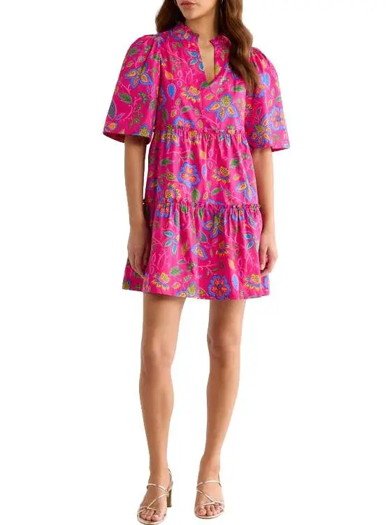 SUGARLIPS Dixie Tiered Cotton Dress - Fuchsia