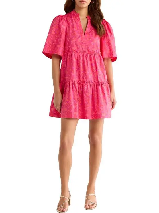 SUGARLIPS Dixie Tiered Cotton Dress - Fuchsia