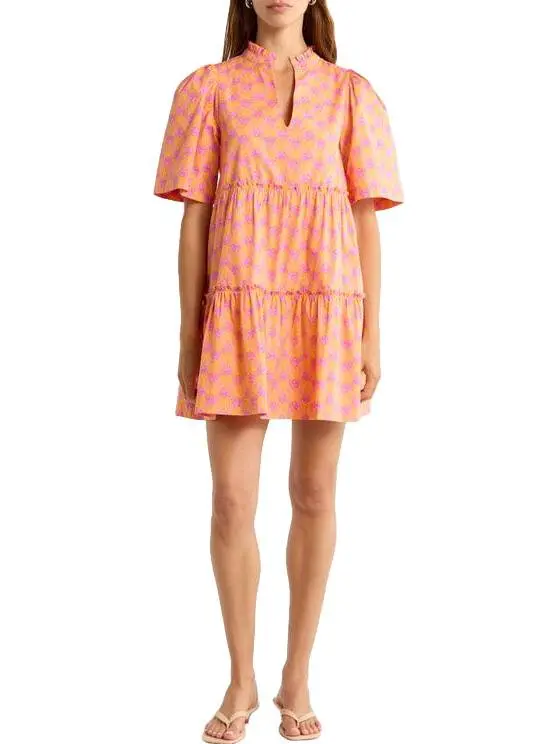 SUGARLIPS Dixie Tiered Cotton Dress - Orange-pinks-multi