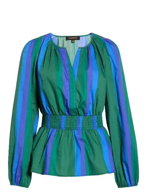 SUGARLIPS Striped Smock Top - Emerald-blues