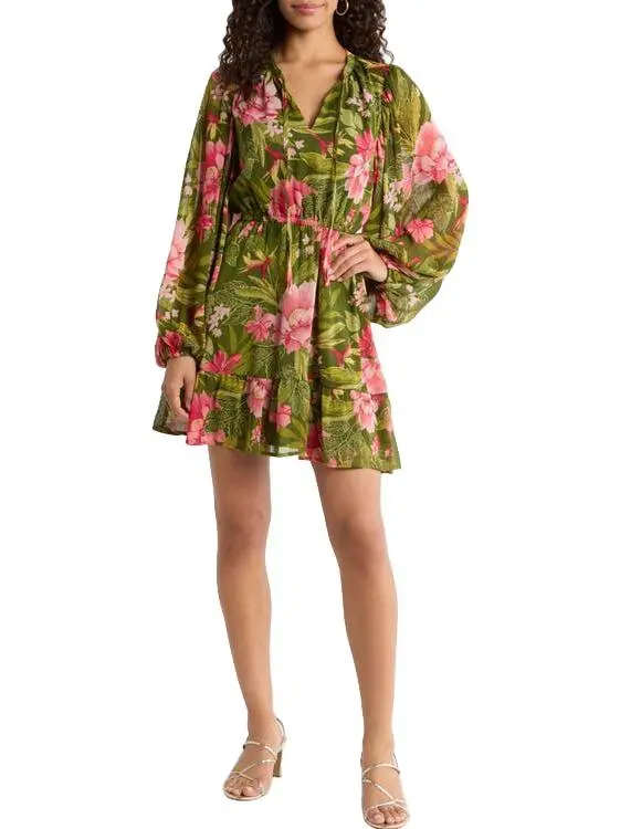 SUGARLIPS Madeira Metallic Abstract Print Dress - Green-pink-coral