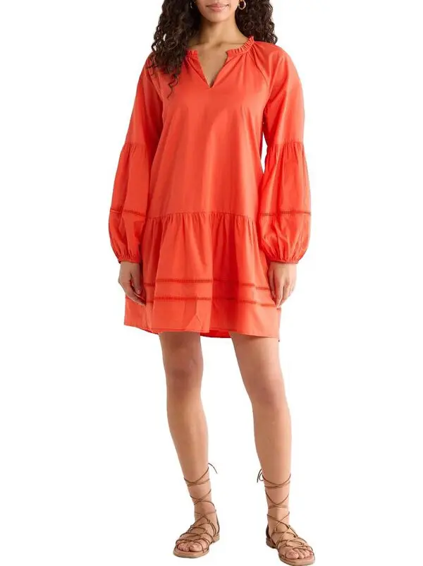 SUGARLIPS Ivonna Long Sleeve Cotton Shift Dress - Tomato Red