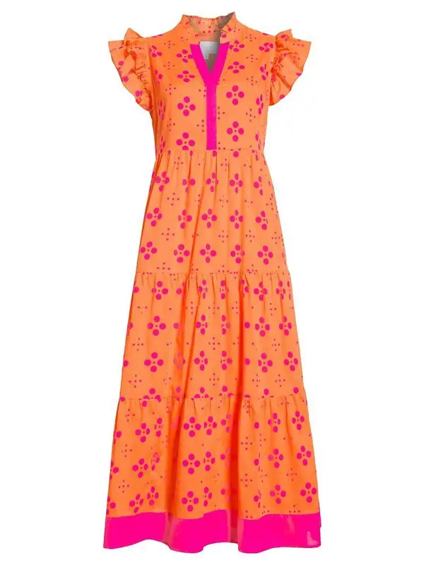 SUGARLIPS Donna Dot Mirna Tiered Midi Dress - Orange-pink