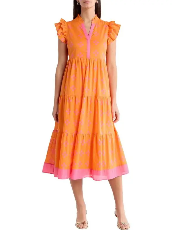 SUGARLIPS Donna Dot Mirna Tiered Midi Dress - Orange-pink