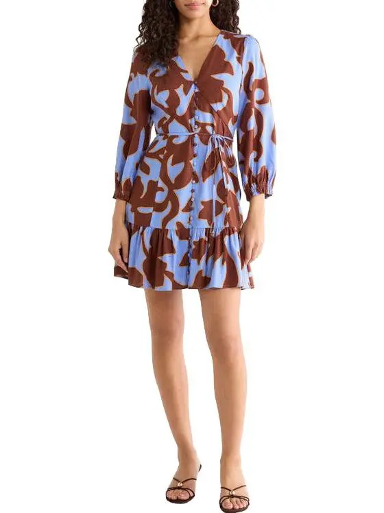 SUGARLIPS Abstract Printed Midi Dress - Brown-blue