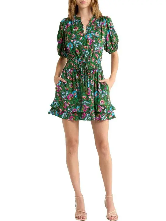 SUGARLIPS Marinda Floral Smocked Minidress - Kelly-multi