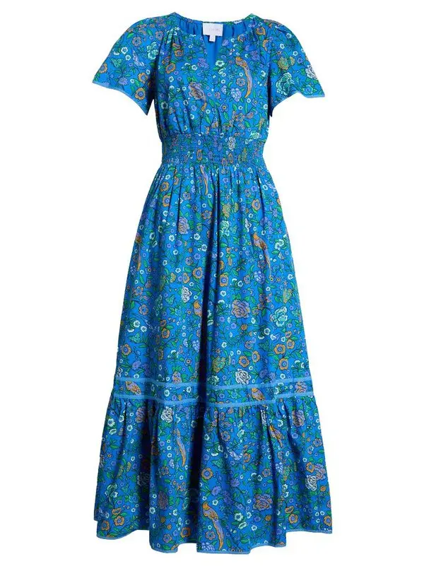 SUGARLIPS Punta Alta Ordy Smocked Midi Dress - Blue-greens