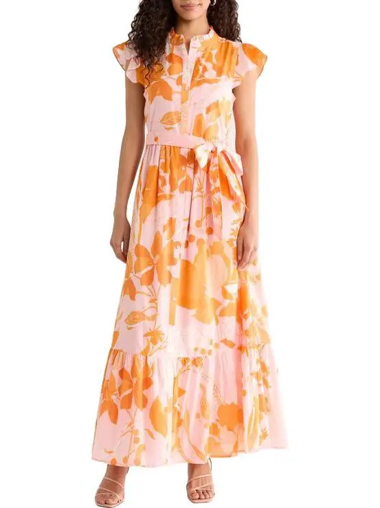 SUGARLIPS Floral Print A-line Dress - Pink-orange