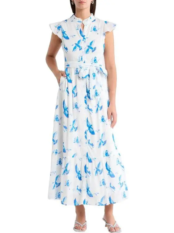 SUGARLIPS Lenira A-line Cotton Dress - White Blue Combo