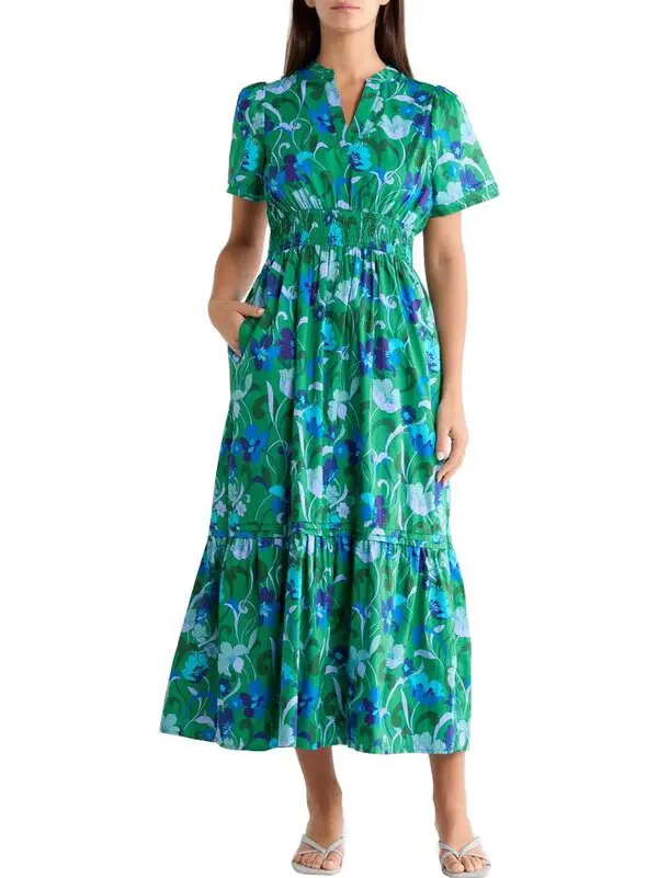 SUGARLIPS Floral Print A-line Dress - Kelly-blues-multi