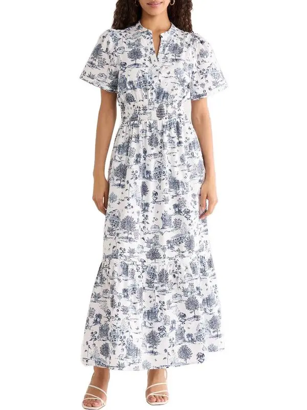 SUGARLIPS Floral Print A-line Dress - White-blue-multi