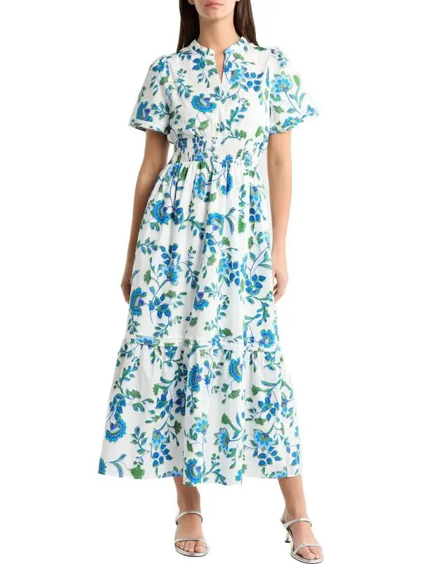 SUGARLIPS Floral Print A-line Dress - White-blue-multi
