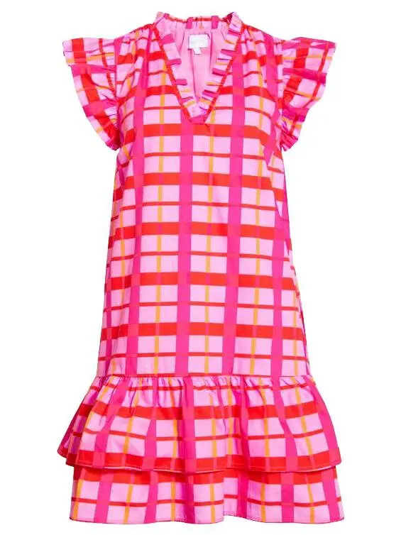 SUGARLIPS Darvy Check Shift Minidress - Pinks-orange