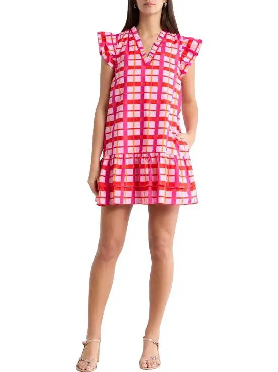 SUGARLIPS Darvy Check Shift Minidress - Pinks-orange