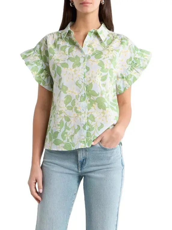 SUGARLIPS Kiany Floral Short Sleeve Shirt - Light-blue-green