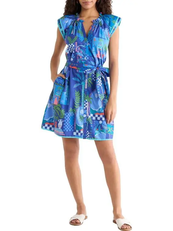 SUGARLIPS Rumi Town Print Minidress With Belt - Cobalt-combo