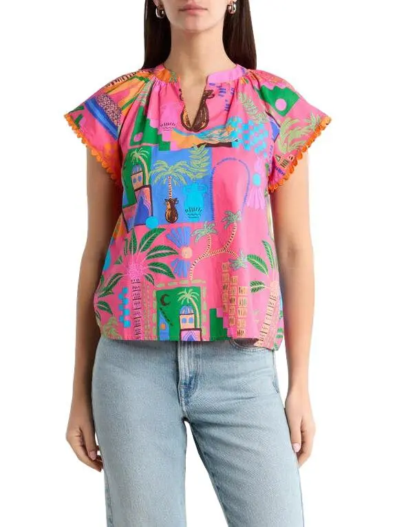 SUGARLIPS Lanus City Ayla Split-neck Top - Fuchsia-multi