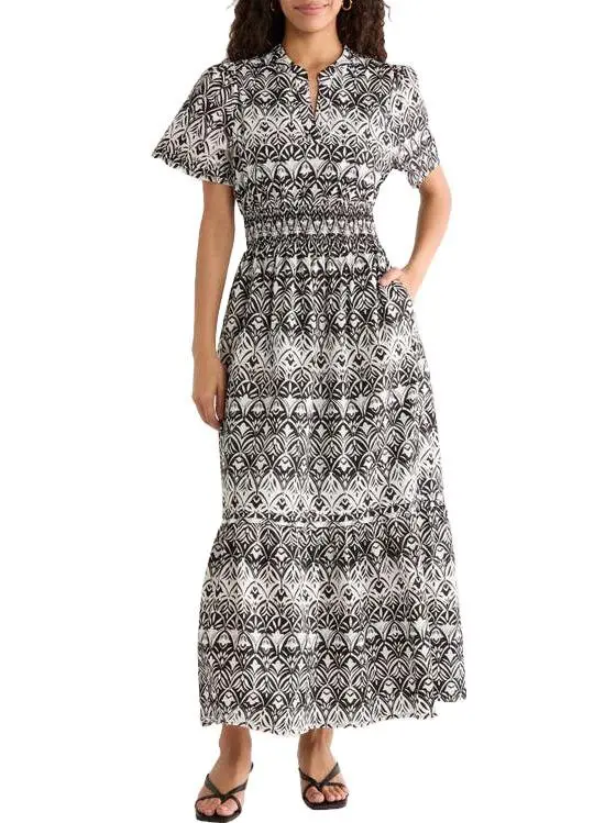 SUGARLIPS La Palma Floral Belraj Tiered Cotton Maxi Dress - Black-white