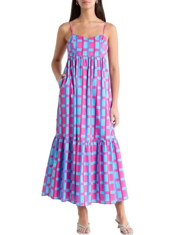 SUGARLIPS Marvy Check Maxi Sundress - Fuchsia-blue-multi