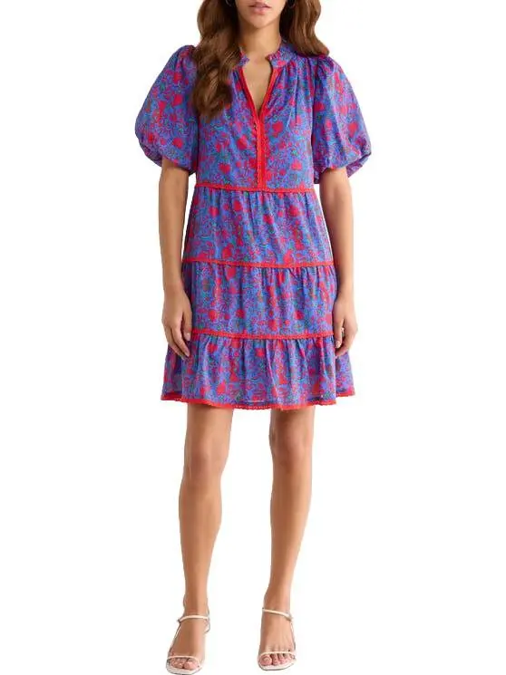 SUGARLIPS Tanya Floral Tiered Cotton Dress - Blue-fuchsia