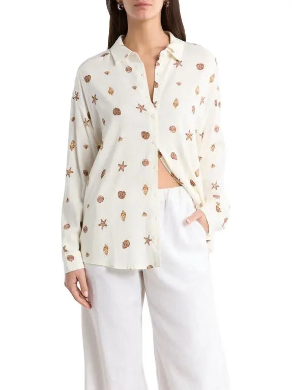 SUGARLIPS Shells Dalton Boyfriend Shirt - Ivory-brown