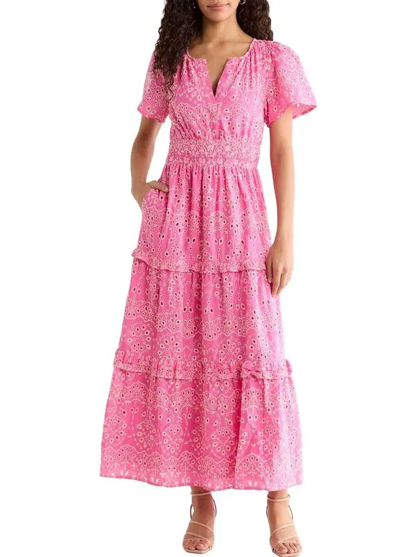 SUGARLIPS Cotton Eyelet Maxi Dress - Fuchsia